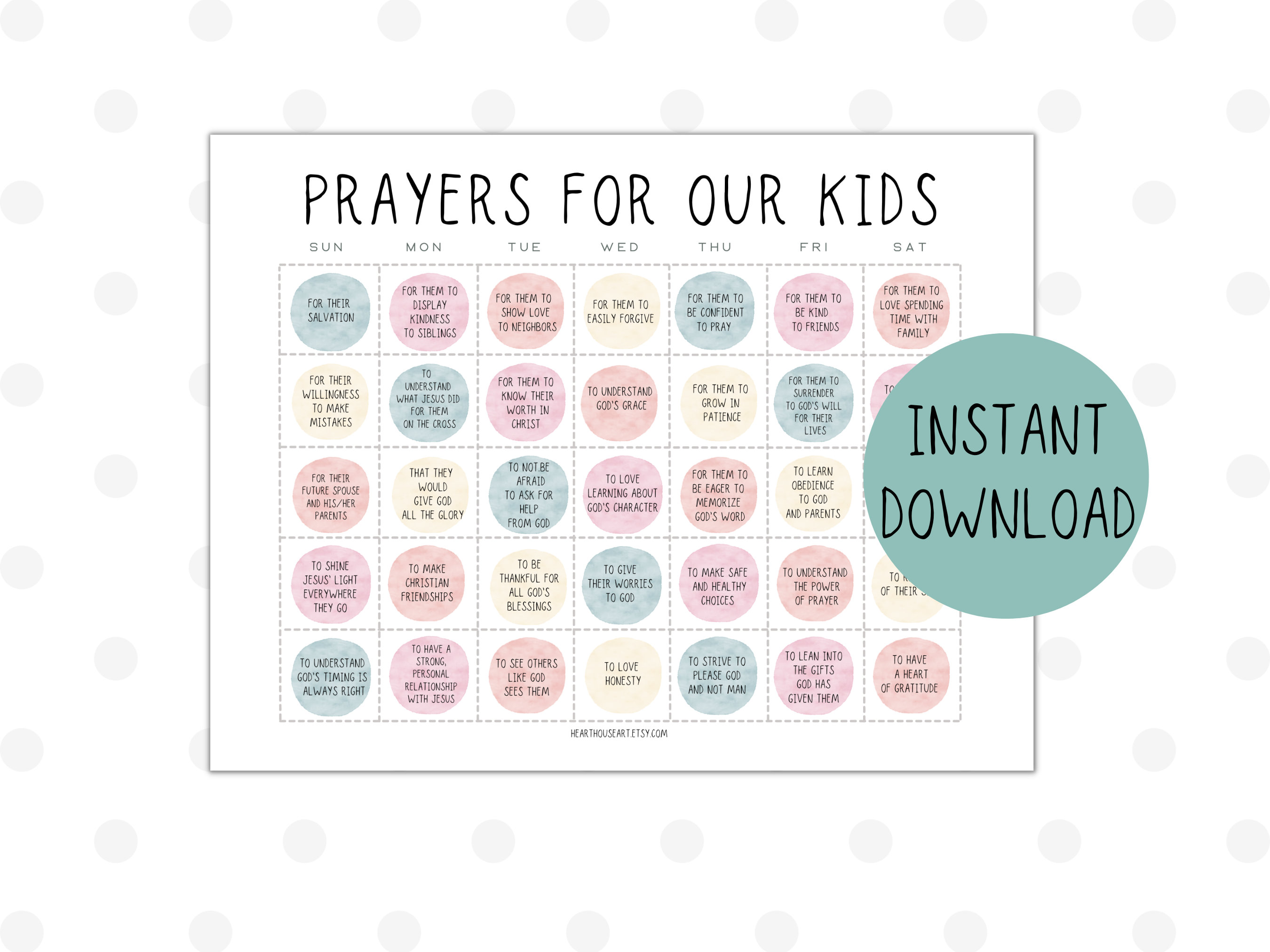Prayer Prompt Calendar: Christian Kids, Gospel Art (PDF Printable) - Etsy