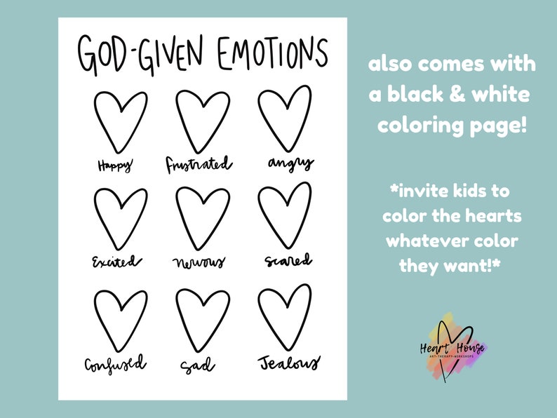 Feelings Chart Poster: Christian Emotions, Playroom Decor (digital ...