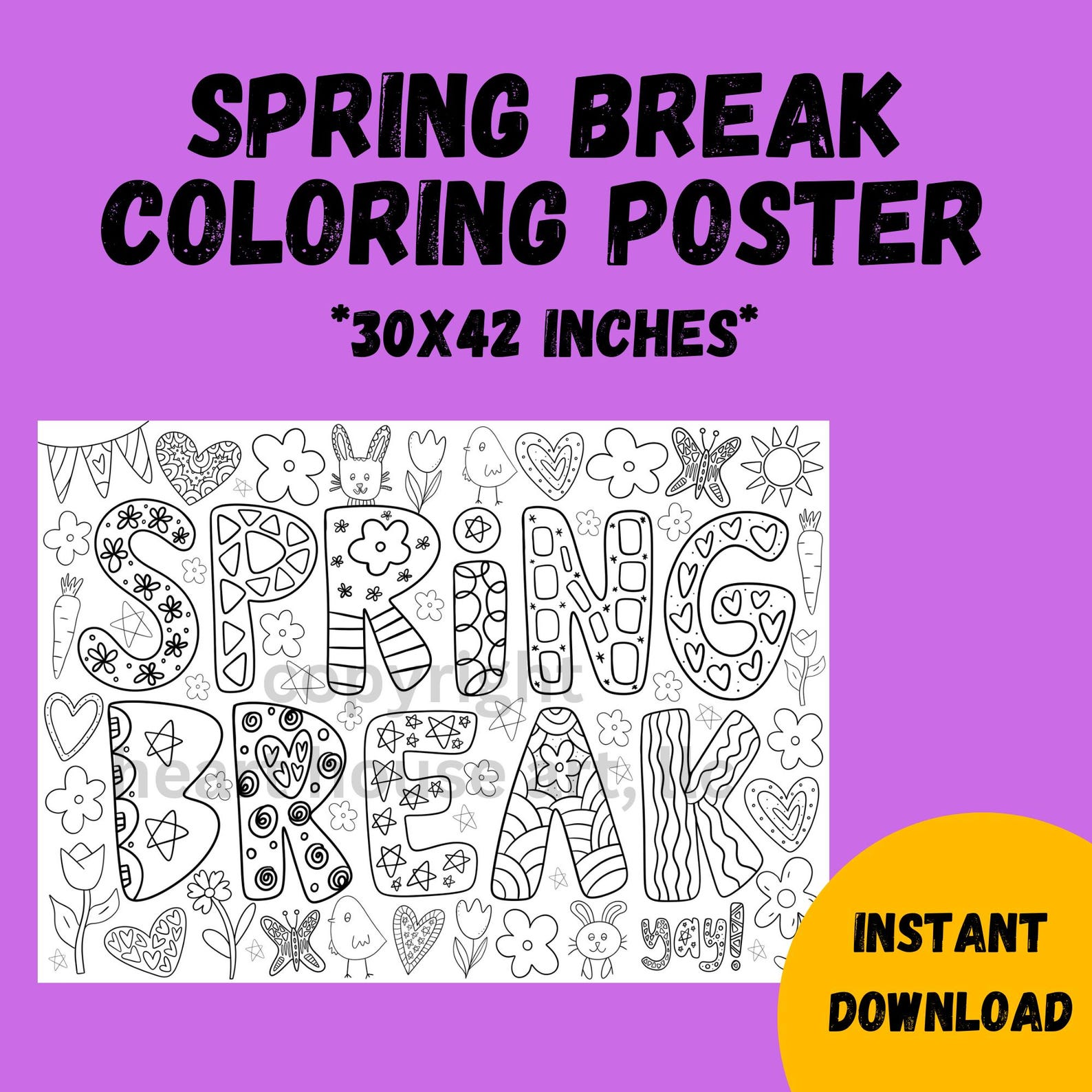Spring Break Coloring Page - Printable - 30x42 Inches, Kids Spring ...