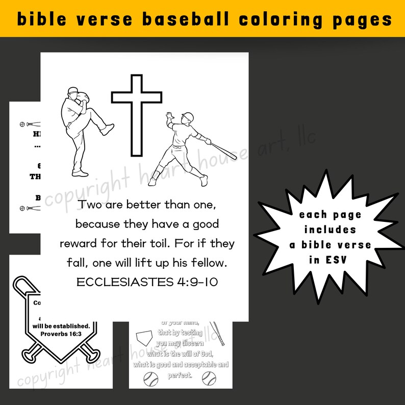 Christian Baseball Coloring Pages: Bible Verse Activity (5-page PDF) - Etsy