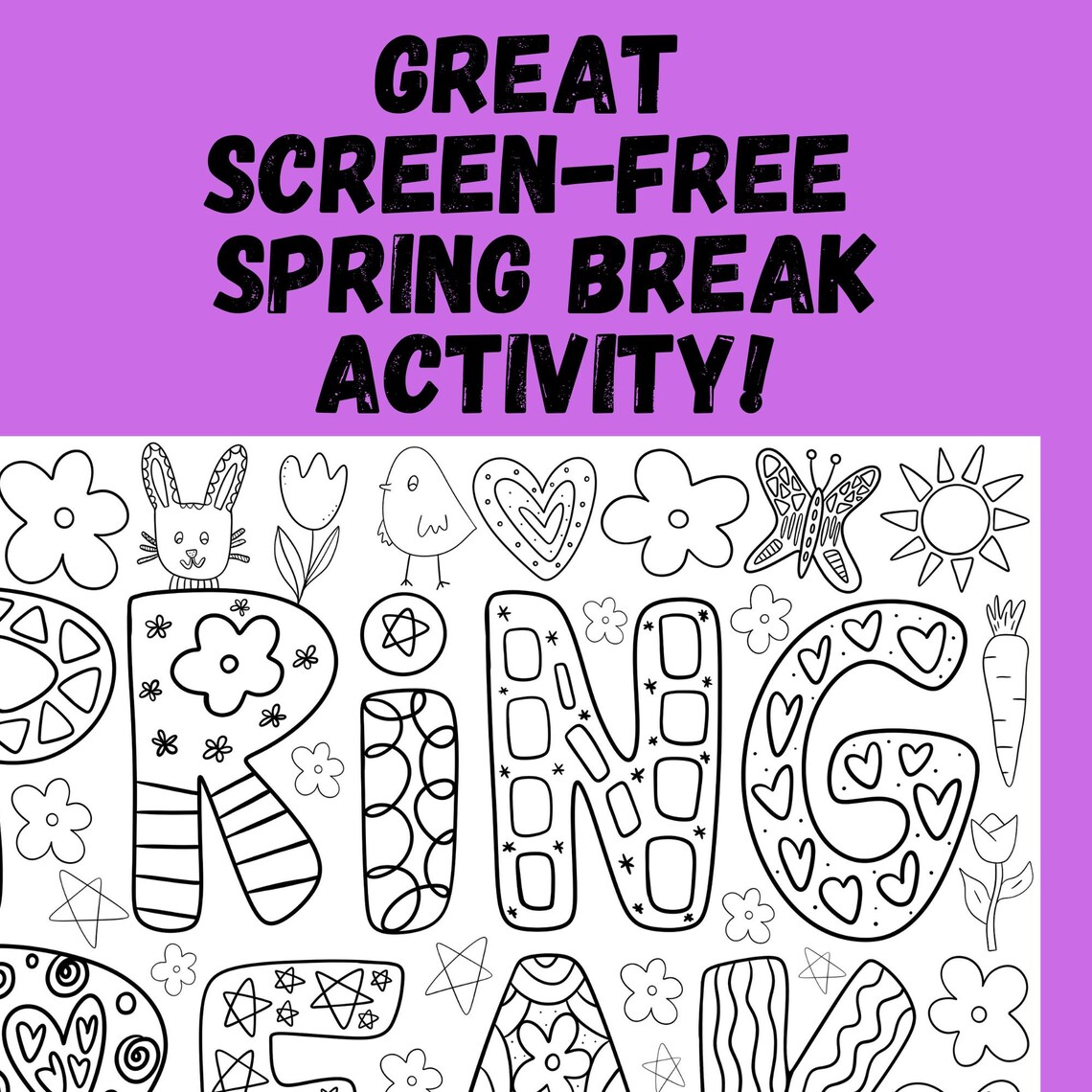 Spring Break Coloring Page - Printable - 30x42 Inches, Kids Spring ...