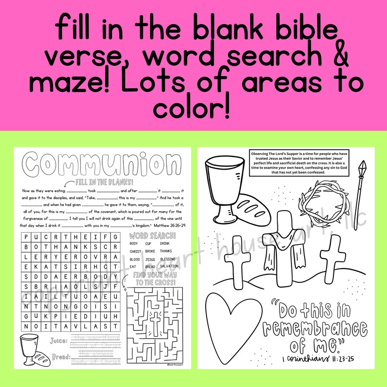 Communion Coloring Pages: Church Activity Placemats (PDF 8.5x11) - Etsy