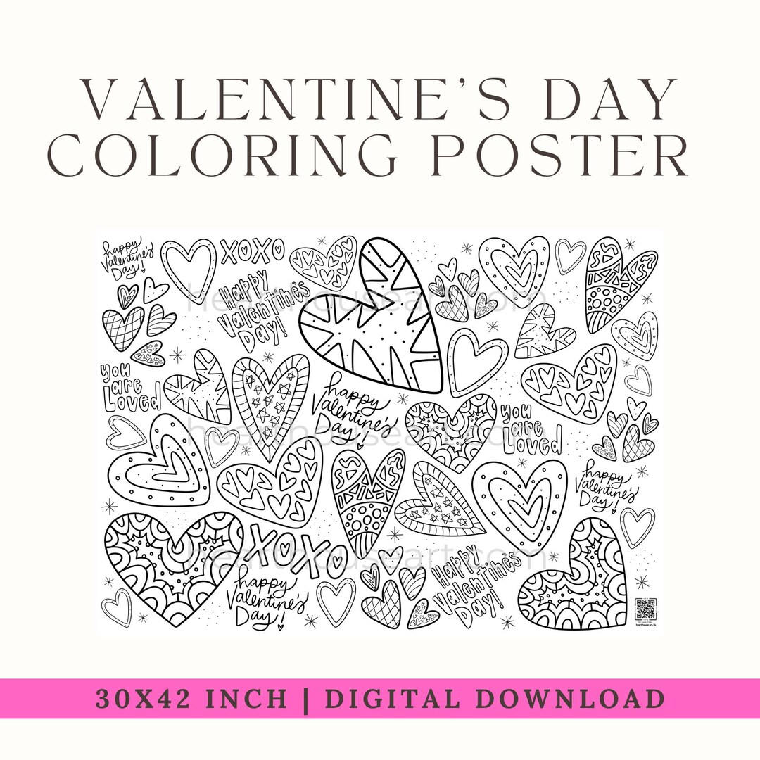 Printable 30x42 Inch Valentine's Day Coloring Banner, Valentine's Day ...