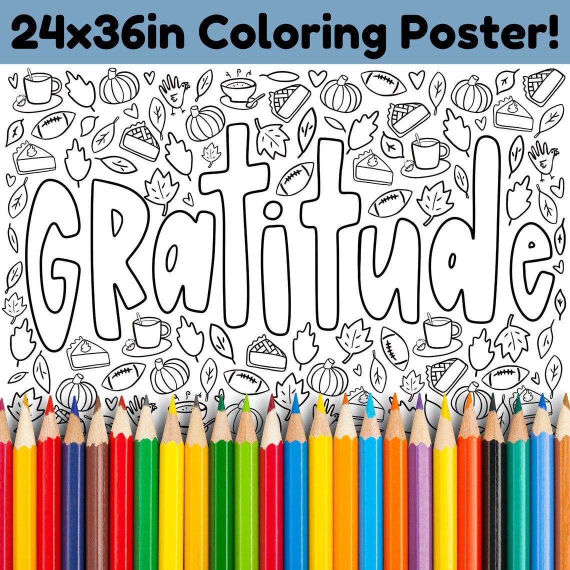 Gratitude Coloring Poster: Thanksgiving Fall Activity (24x36) (PDF) - Etsy