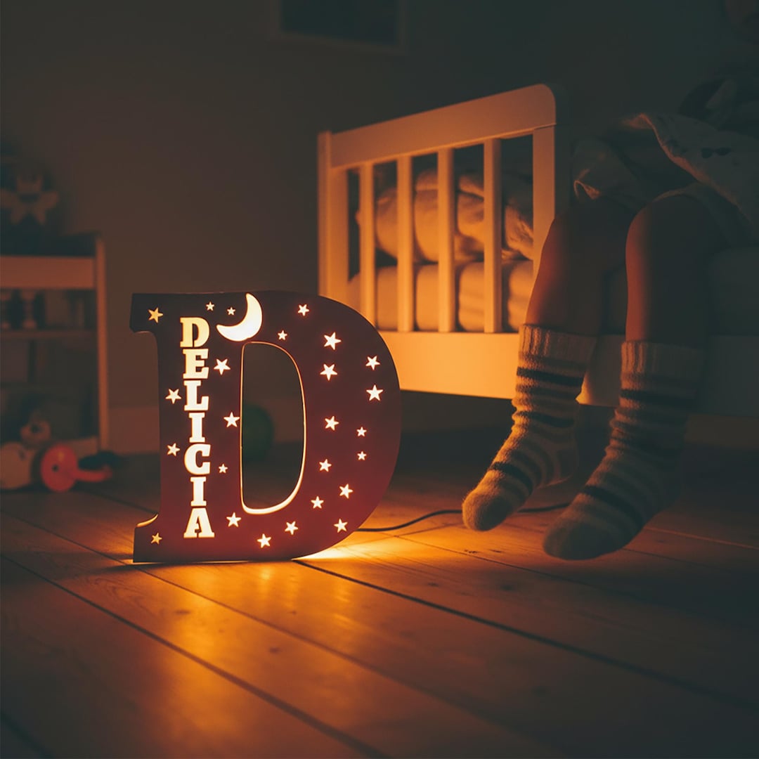 Dimmable Plug-in Night Light – Personalized Wooden LED Lamp With Name ...