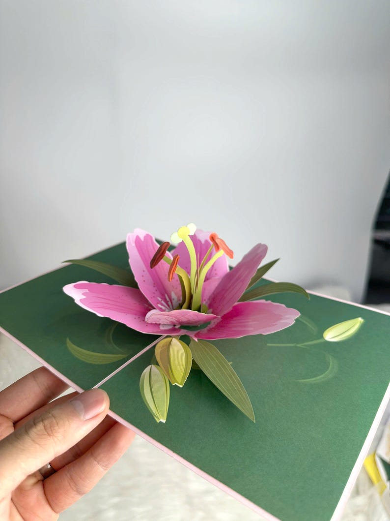 Pop up Lily Flower Card, 3D Pink Floral Greeting Card, Mother’s Day ...