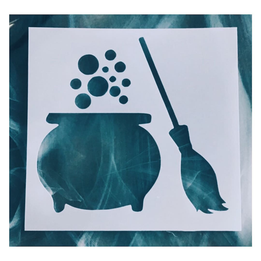 Reusable Halloween Stencil: Witch's Cauldron and Broom, DIY Decor - Etsy