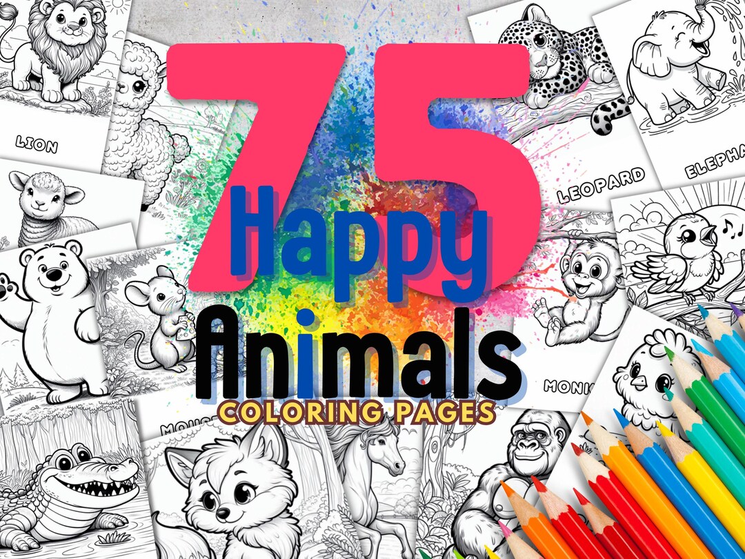 75 Adorable Animals: Coloring Fun for Kids – Instant PDF With Animal ...