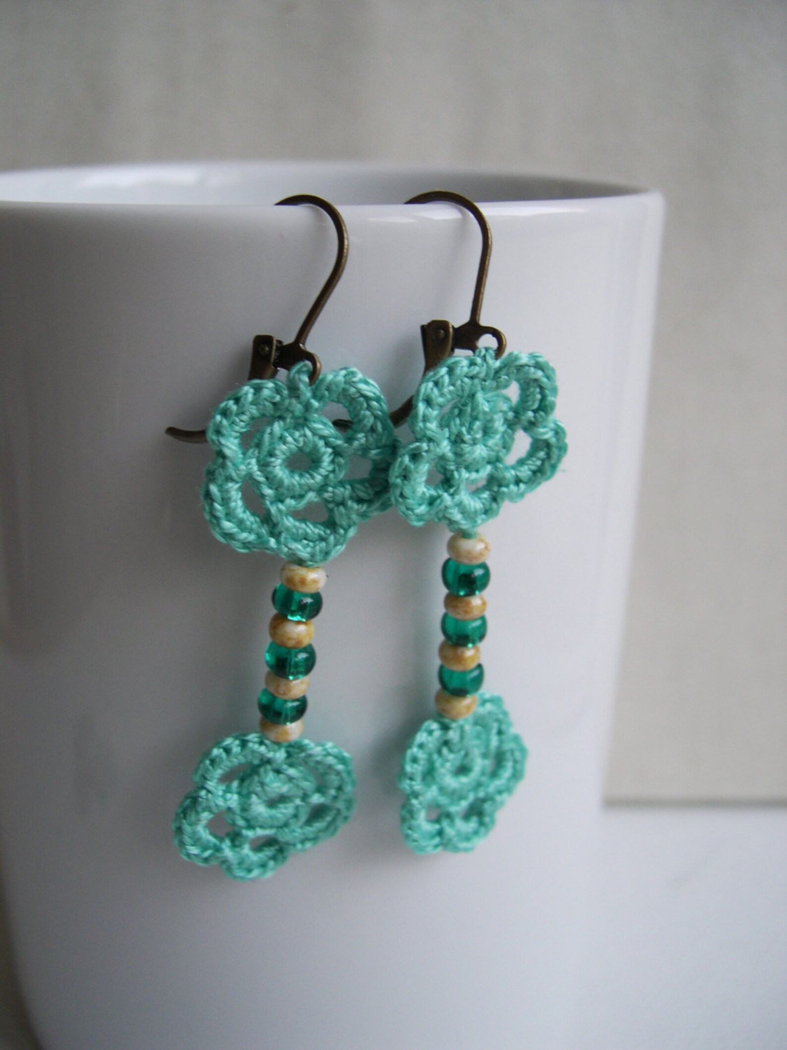 Mint Dangle Earrings Mint Lace Earrings Cute Flower Earrings mint ...