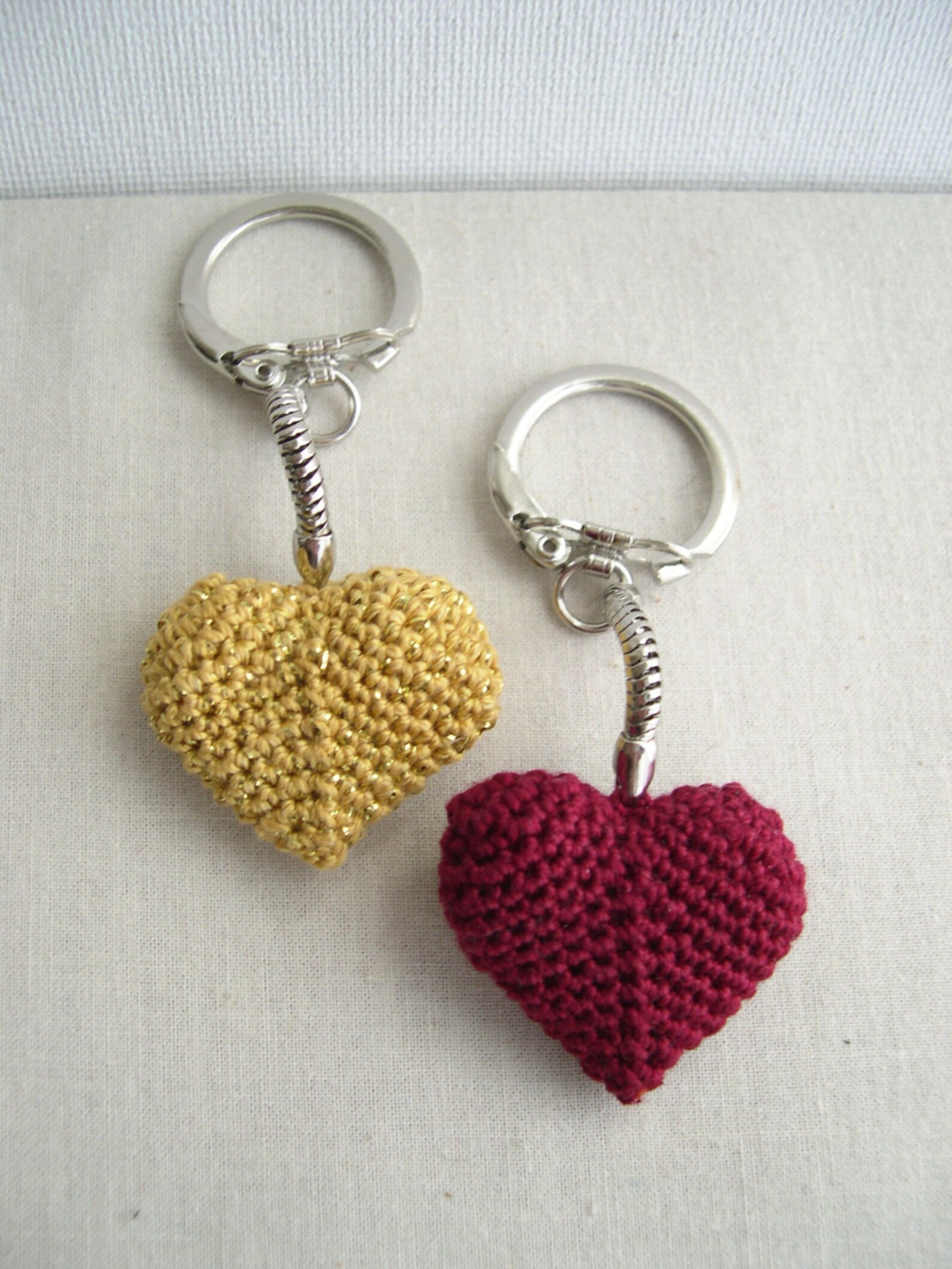 Red Heart Keychain - Golden Keychain - Heart Keychain - Crochet Heart ...