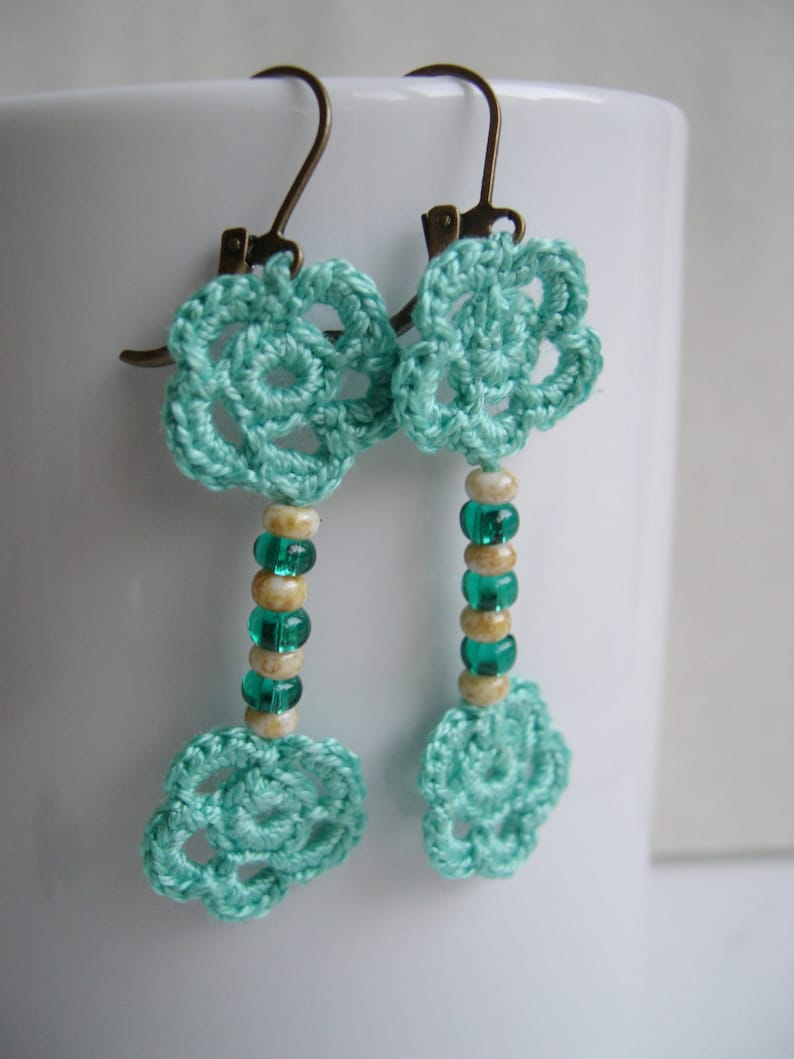 Mint Dangle Earrings Mint Lace Earrings Cute Flower Earrings mint ...