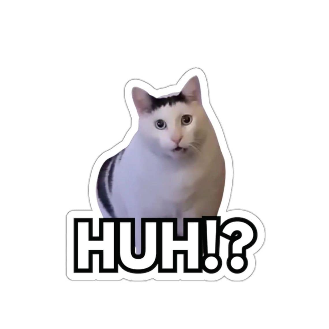 Funny Confused Cat Meme Sticker – Viral Reaction With "huh!?" Text - Etsy