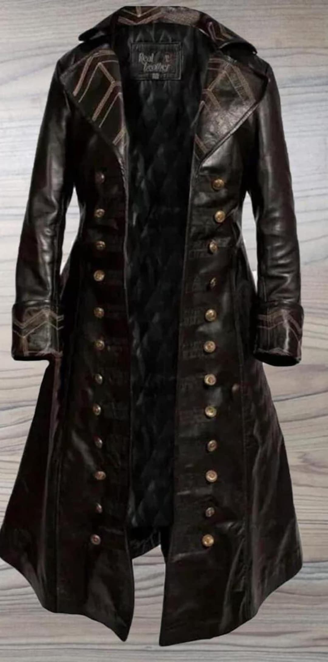Pirate Style Captain Hook Leather Trench Coat Steampunk Long Jacket ...
