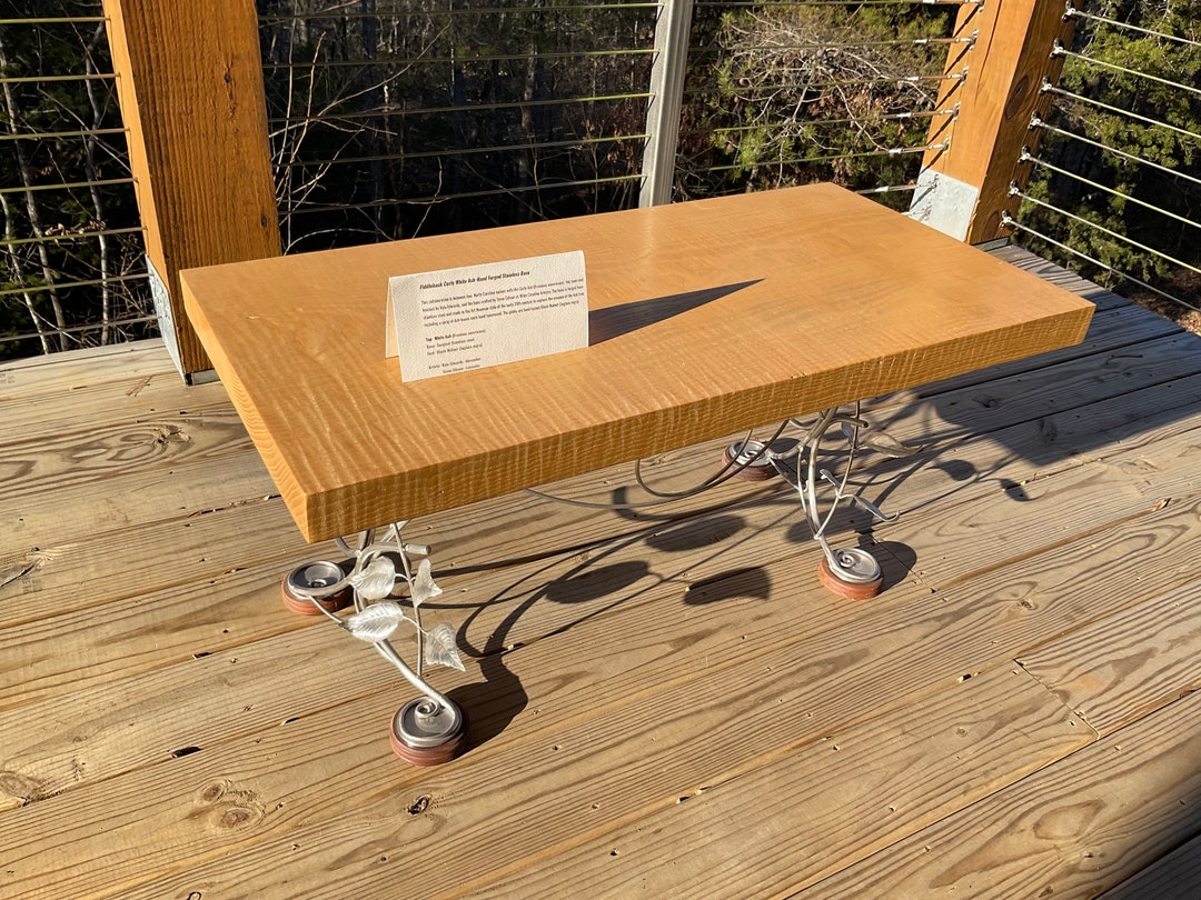 Fiddleback Curly White Ash Coffee Table With Stainless Steel Base 35 ...