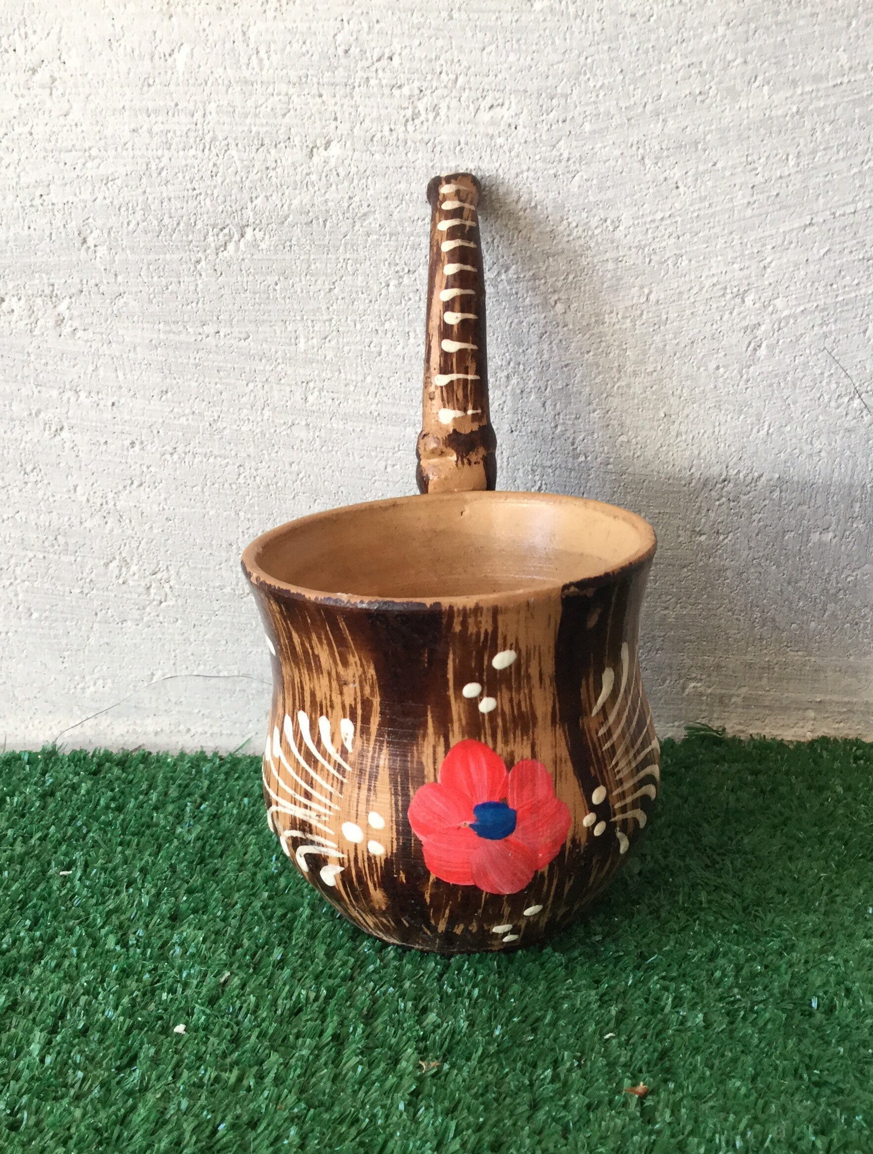 UNIQUE Vintage Hand Painted Ladle Clay Pottery with Flower & - Etsy.de