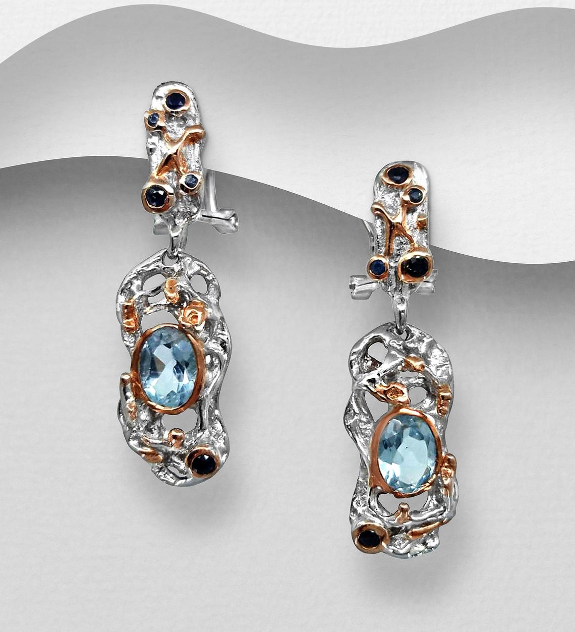 Sterling Silver Omega Lock Earrings: Sapphire, Topaz, Pink Gold - Etsy