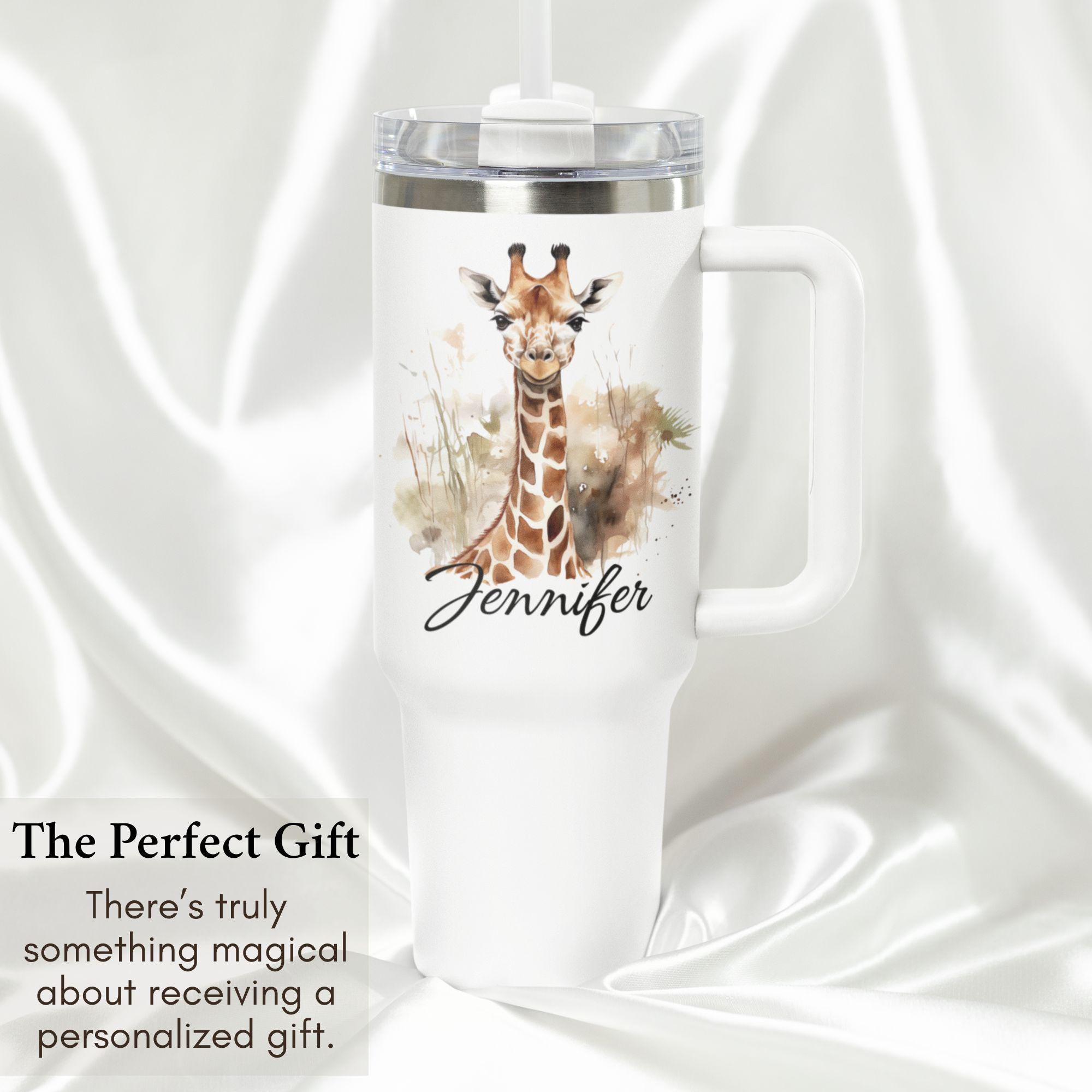 Giraffe Tumbler With Handle 40 Oz., Personalized Giraffe Travel Mug ...