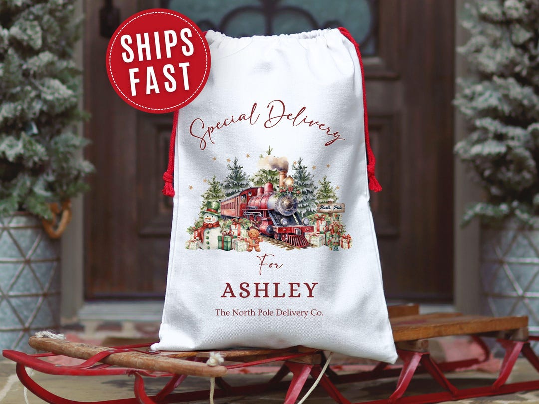 Christmas Train Sack Santa Bag, Custom Christmas Train Christmas Santa ...