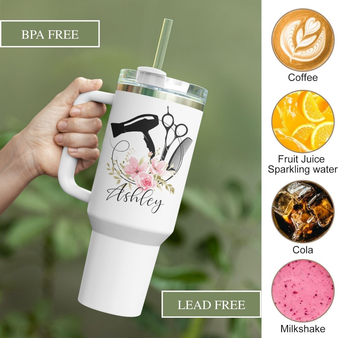 Personalized Hair Stylist 40 Oz. Tumbler With Handle and Straw Lid ...