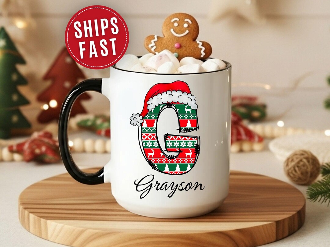 Initial Christmas Mug Custom Christmas Cocoa Mug With Letter ...