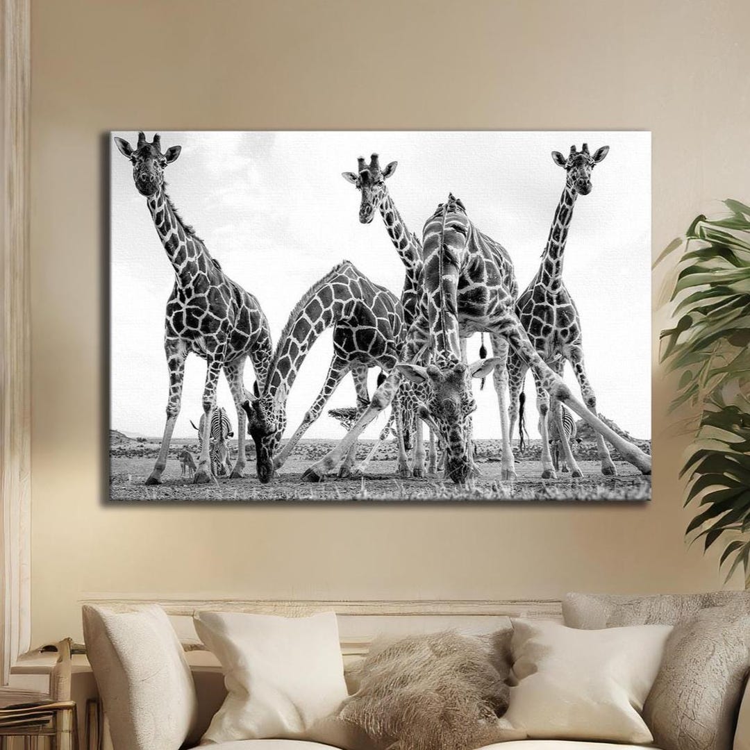 Black and White Giraffes Canvas Wall Art – Elegant Monochrome Wildlife ...