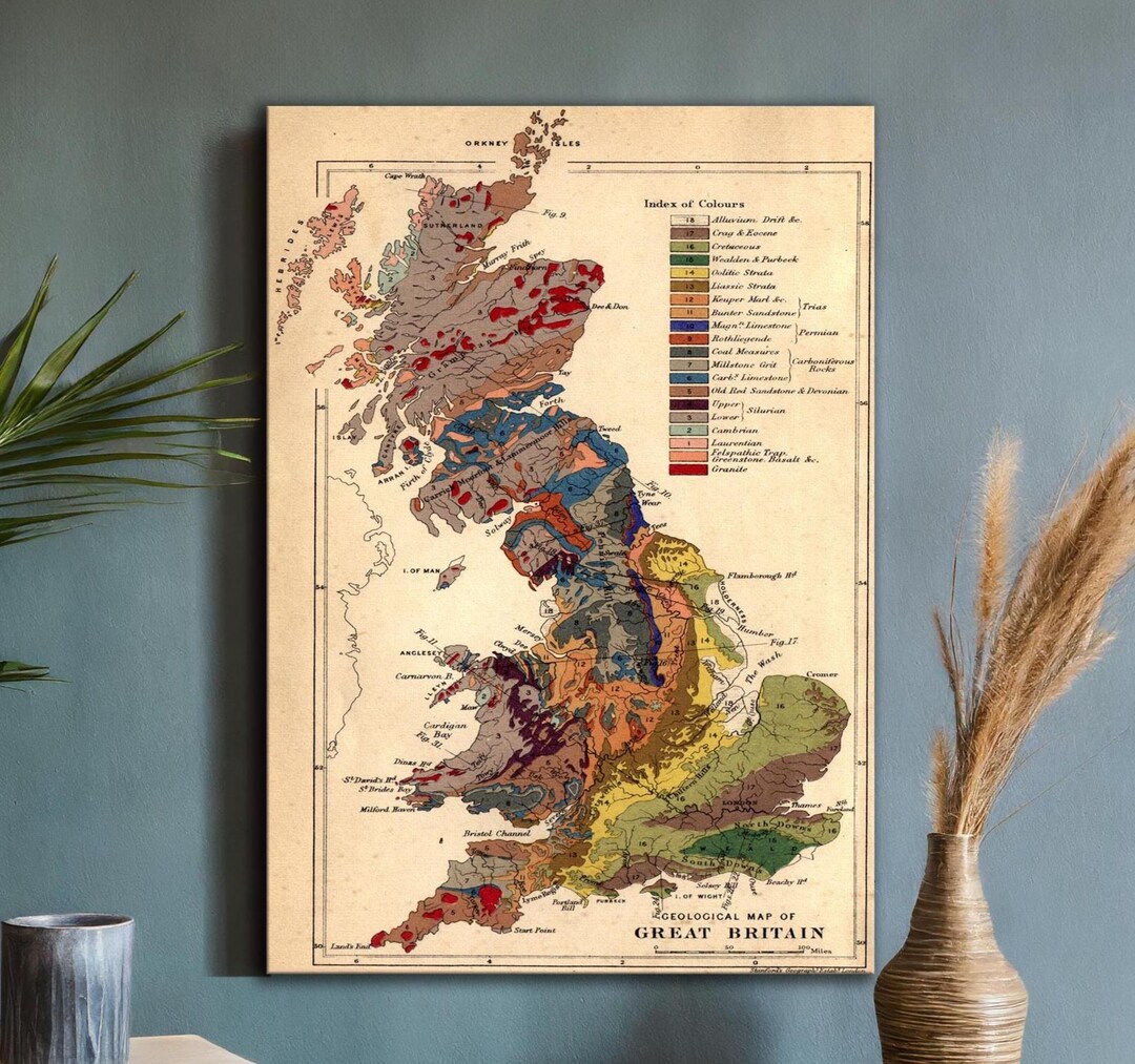 Geological Map of UK Canvas Art – Vintage Great Britain Wall Map ...