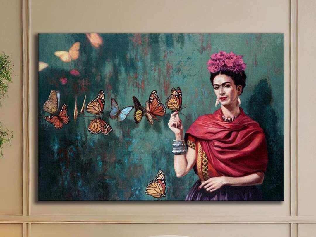 Frida Kahlo and Butterfly Oil Paint Print: Stunning Frida Kahlo Wall ...