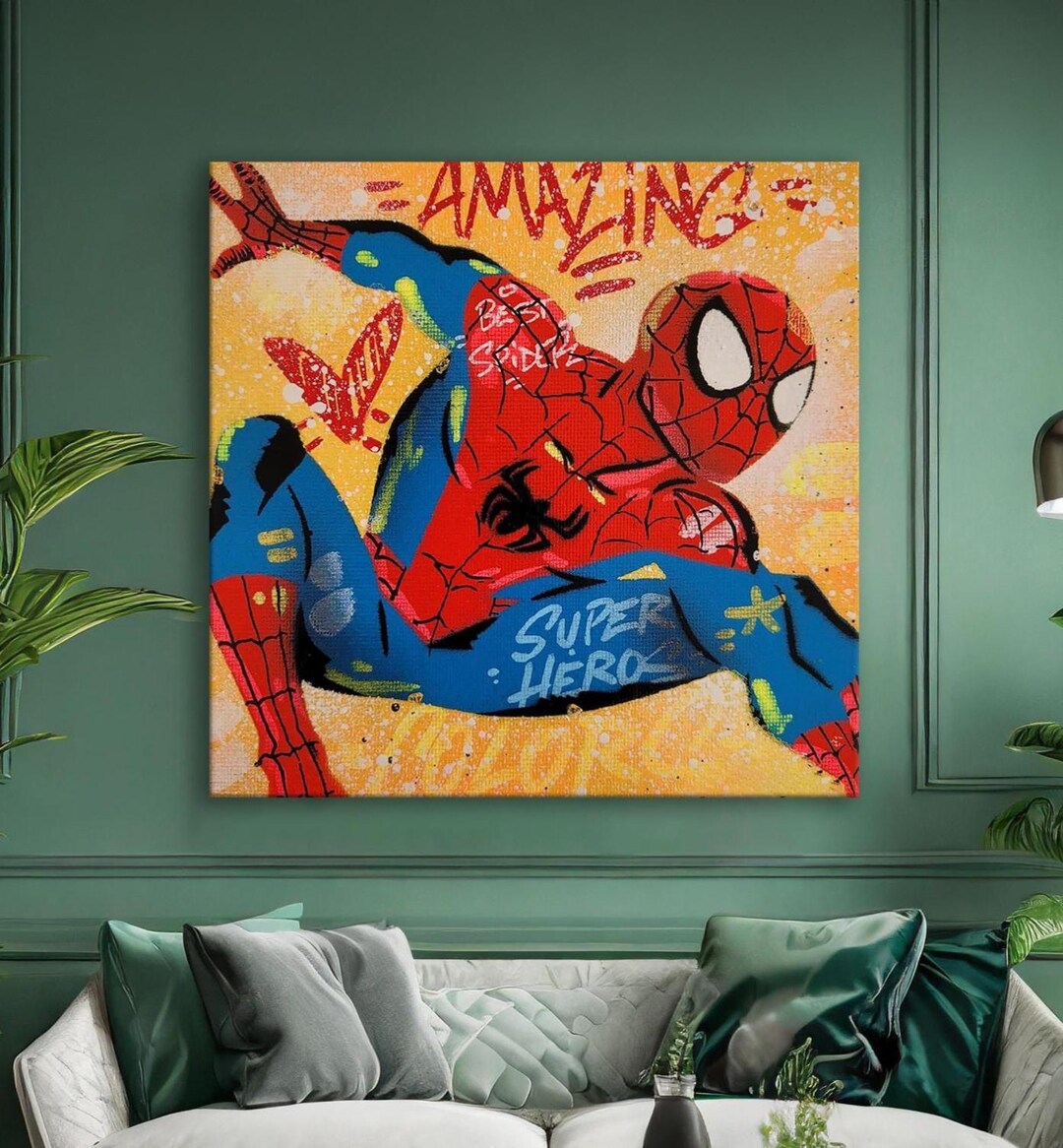 Spiderman Pop Art Canvas Wall Art – Superhero Street Art Print ...