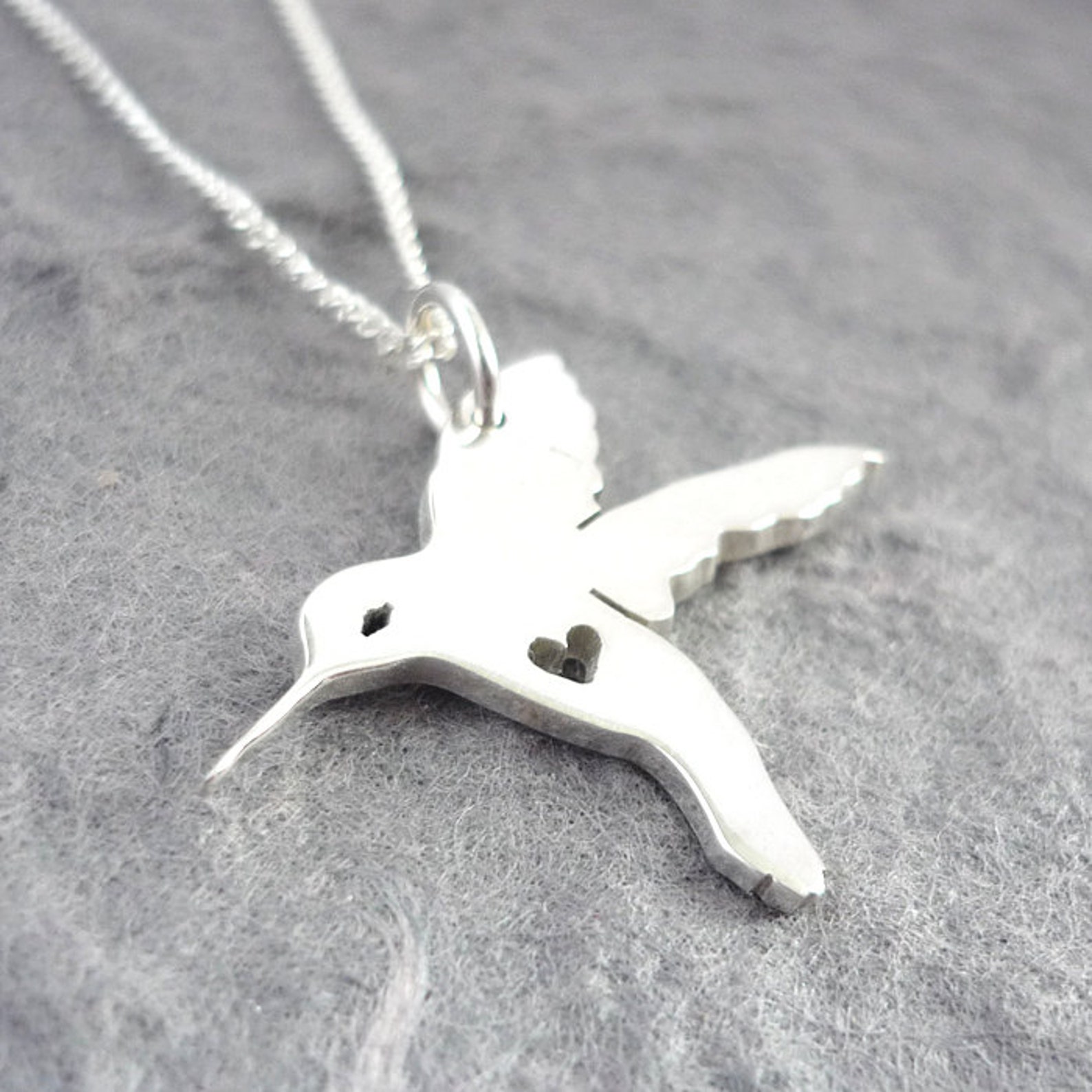 Sterling Silver Hummingbird Heart Handmade Pendant - Etsy