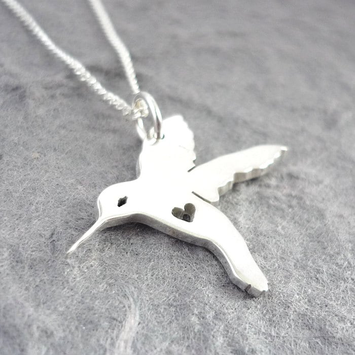 Sterling Silver Hummingbird Heart Handmade Pendant - Etsy