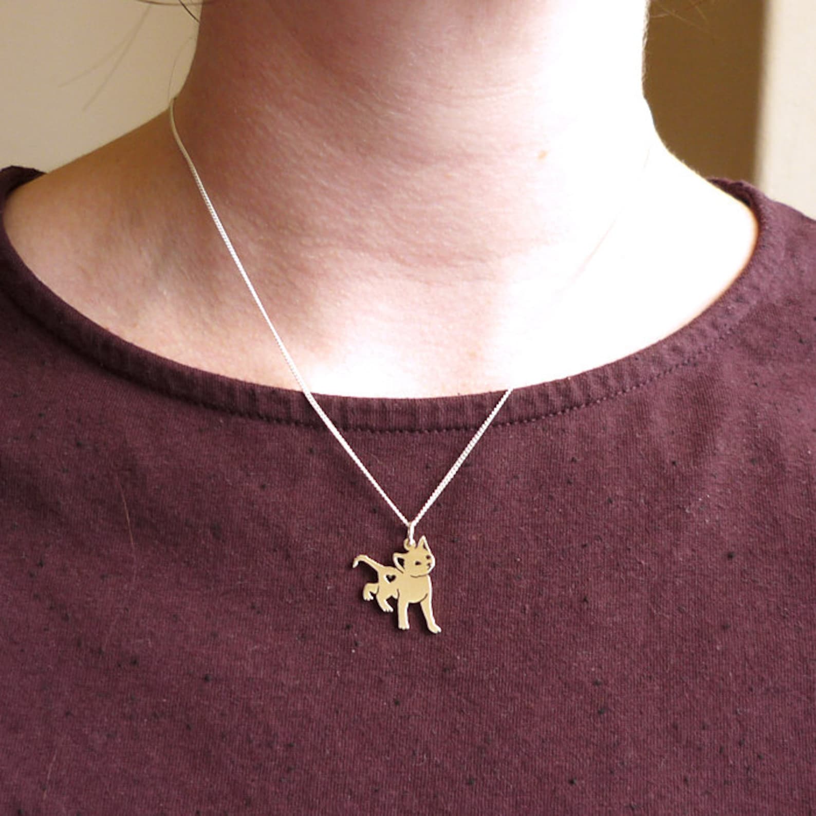 Kitty Cat Heart Sterling Silver Handmade Pendant - Etsy