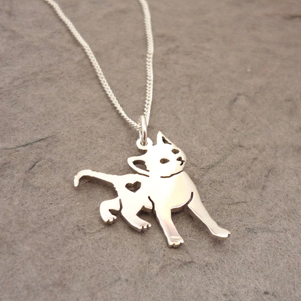 Kitty Cat Heart Sterling Silver Handmade Pendant - Etsy