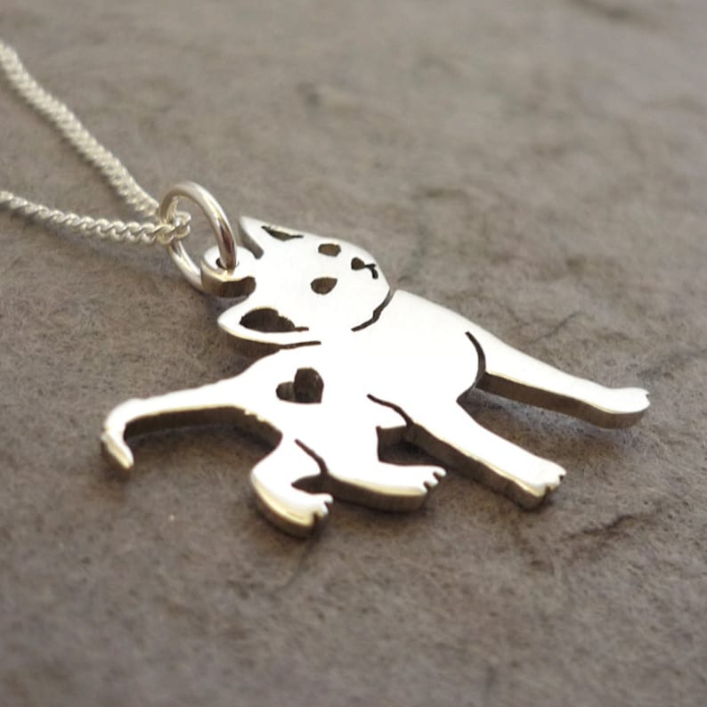 Kitty Cat Heart Sterling Silver Handmade Pendant - Etsy