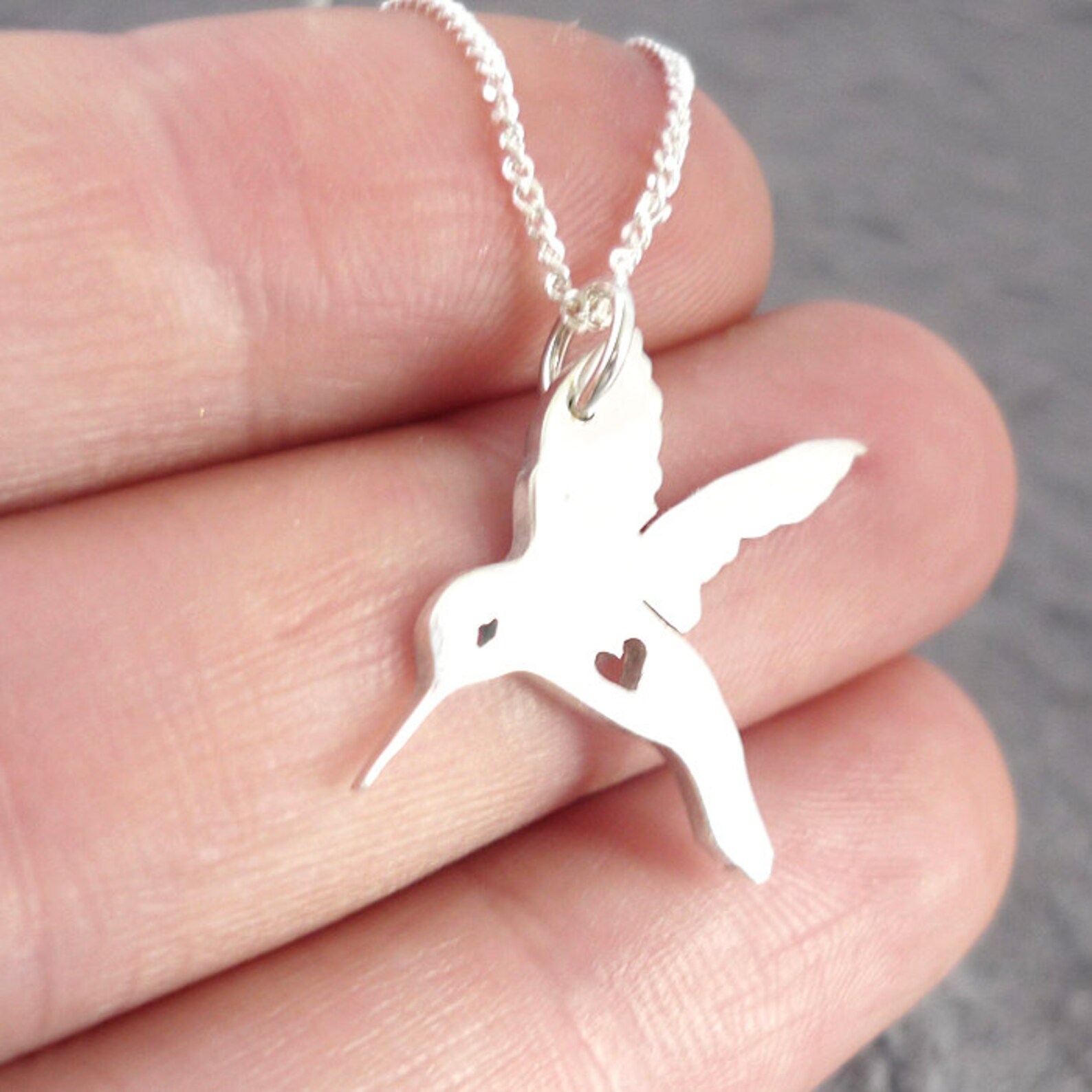 Sterling Silver Hummingbird Heart Handmade Pendant - Etsy