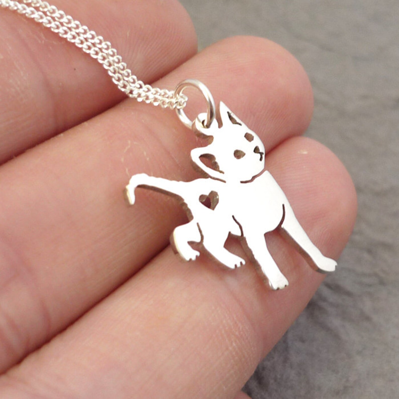 Kitty Cat Heart Sterling Silver Handmade Pendant | Etsy