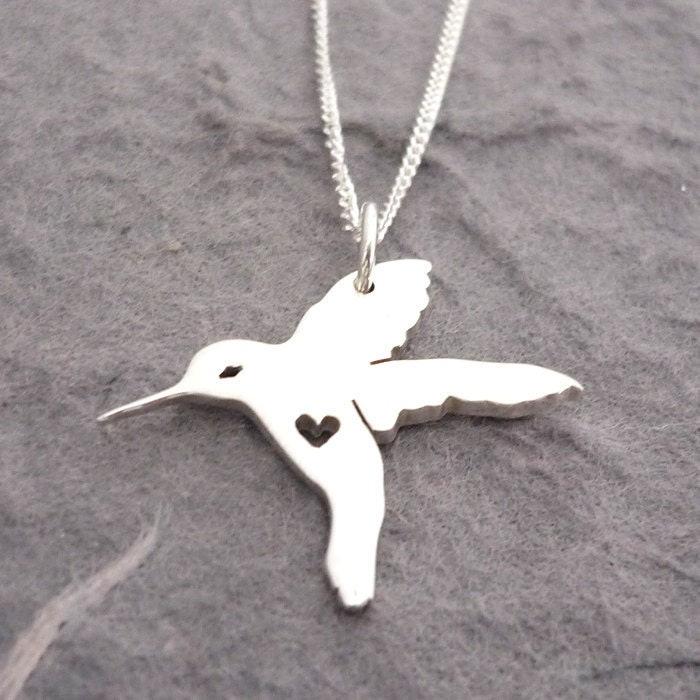 Sterling Silver Hummingbird Heart Handmade Pendant - Etsy