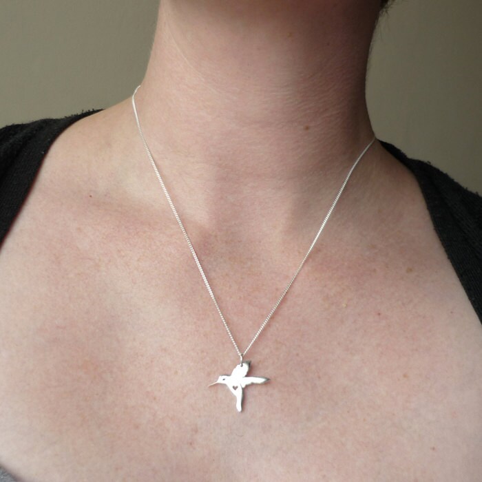 Sterling Silver Hummingbird Heart Handmade Pendant - Etsy