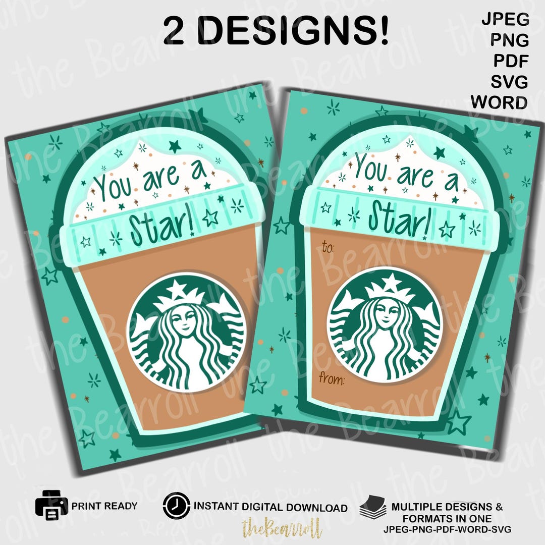 Starbucks Gift Tag!-"you're a Star!" Star Background-instant Digital ...