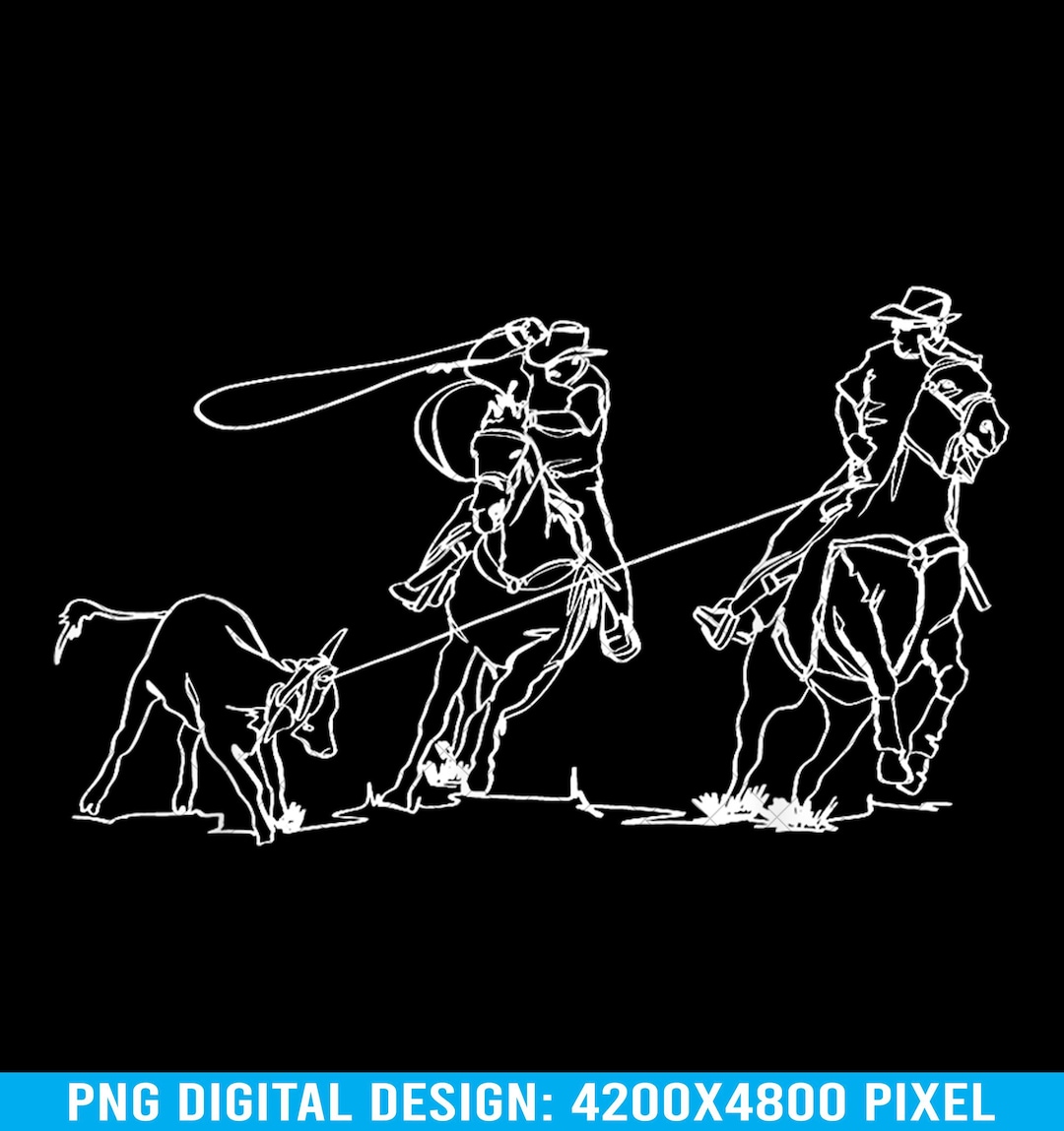 Team Roping Cowboy PNG – Rodeo Line Art Western Digital Design ...