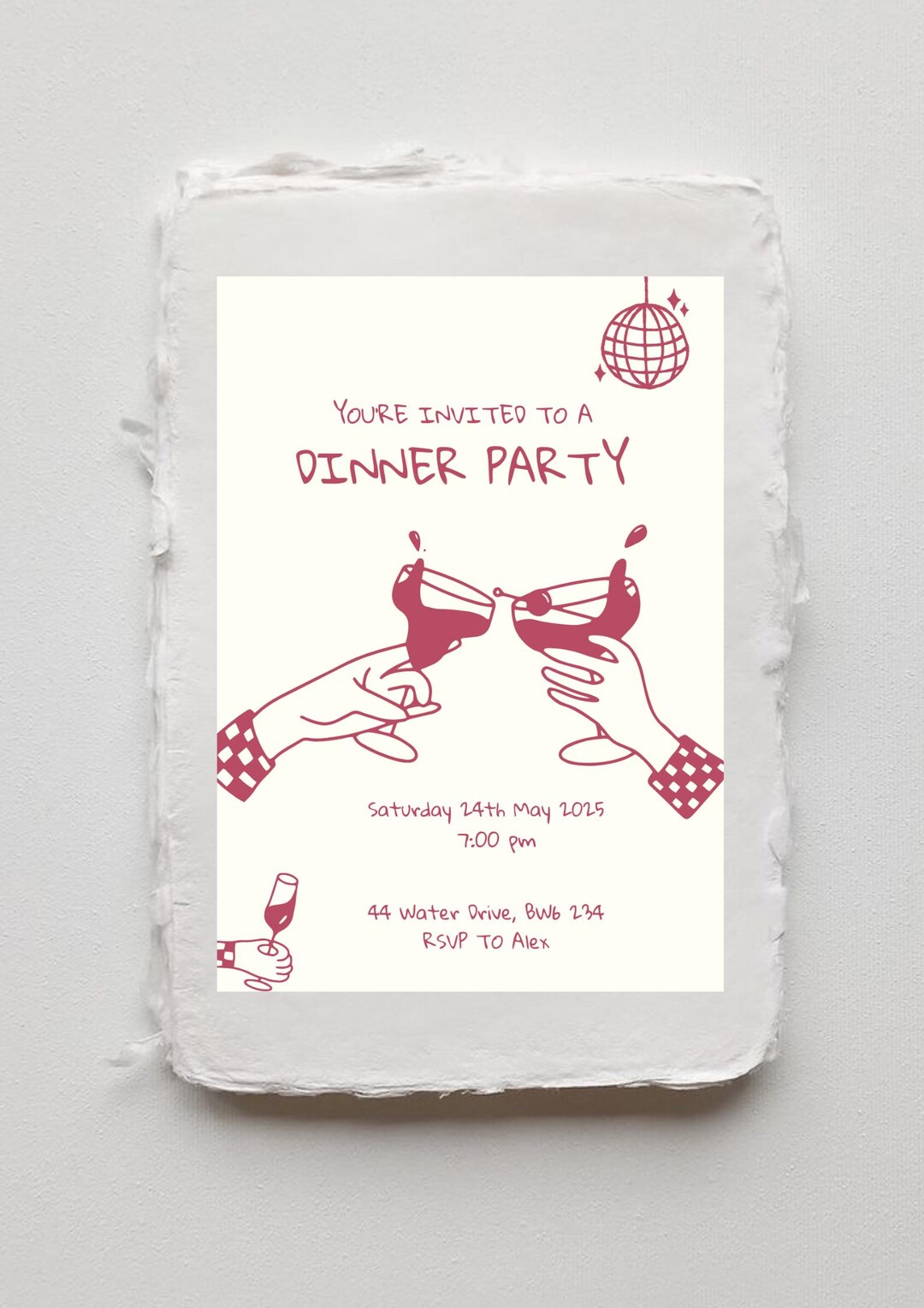 Dinner Party Invitation, Hand Drawn Illustrated Invitation, Custom ...