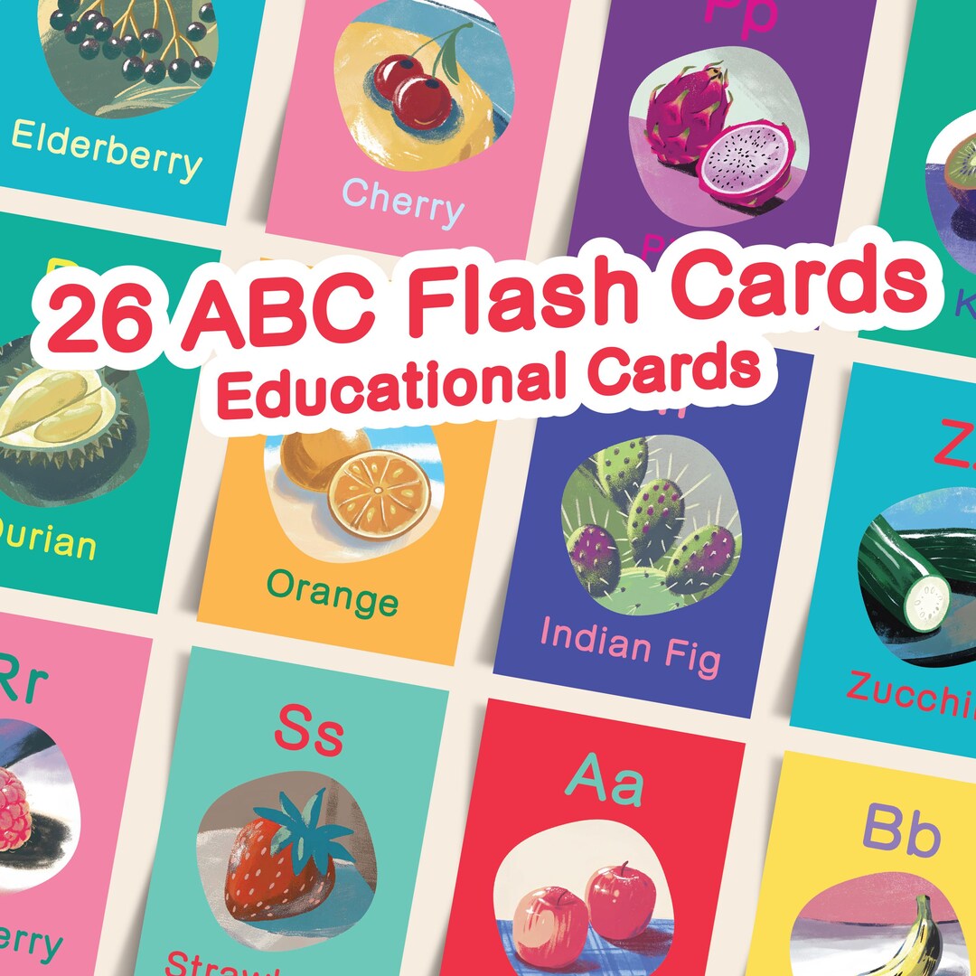 A-Z 26 Colorful ABC Fruit Theme Flash Cards for Toddlers and ...