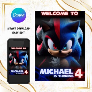 Sonic 3 Welcome Sign | Editable Party Poster | Digital Template ...