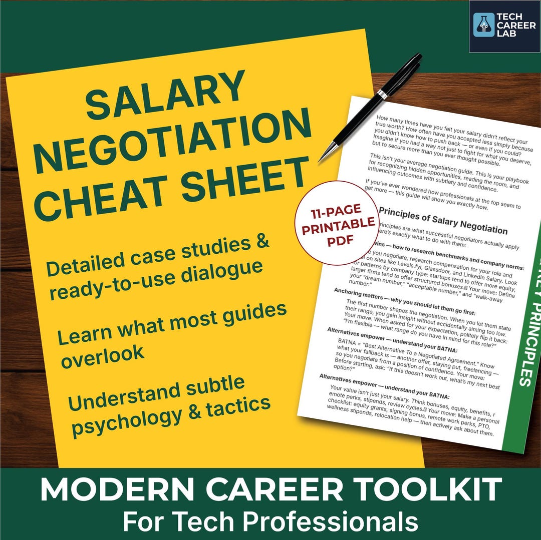Salary Negotiation Cheat Sheet for Tech Jobs | 10 Scenarios + Tactics | Digital PDF - Etsy