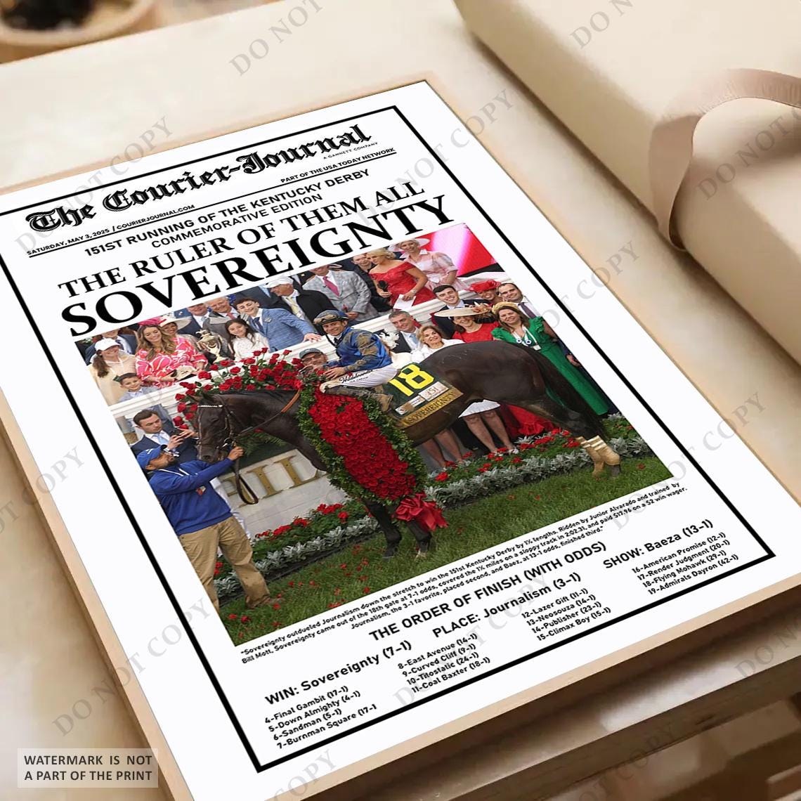 2025 Kentucky Derby "the Ruler of Them All" Champion Sovereignty Framed ...