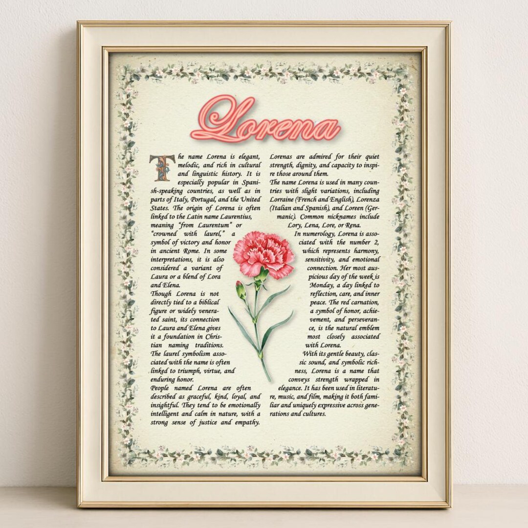Lorena Name Meaning Print – Vintage Floral Art, Etymology, Numerology ...