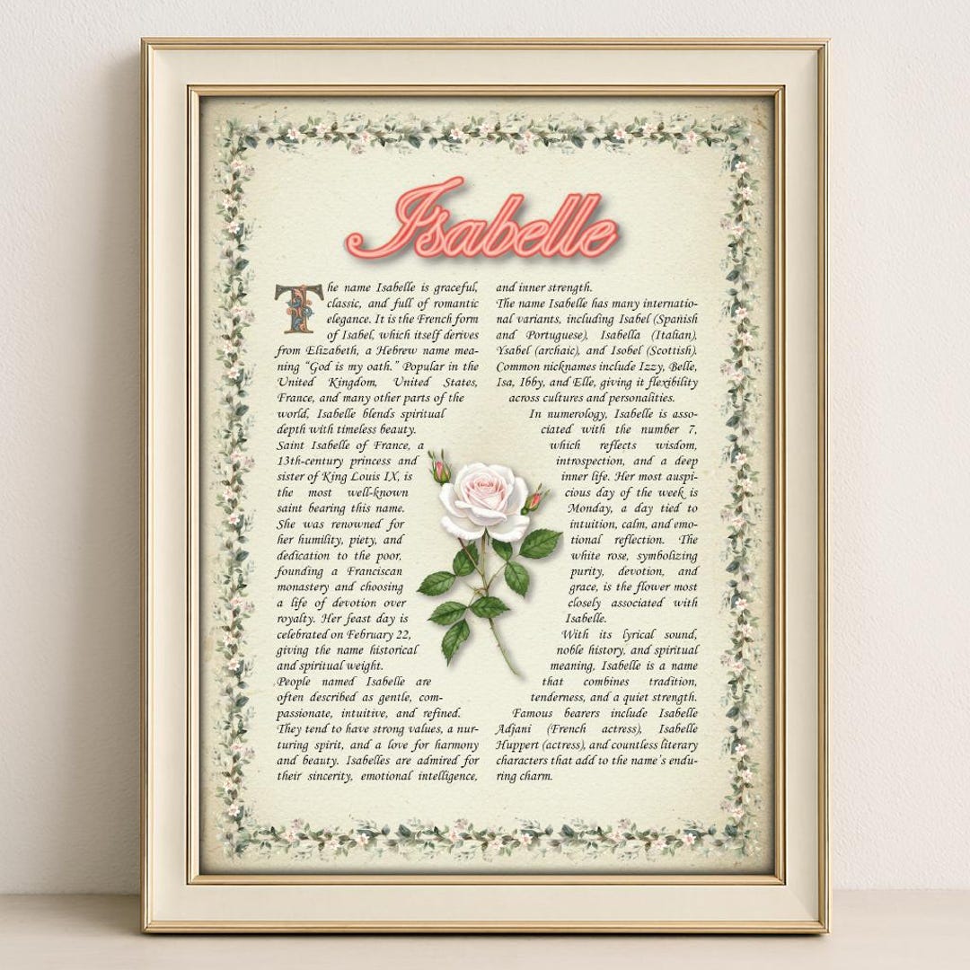 Isabelle Name Meaning Vintage Floral Art Print (digital Download) - Etsy