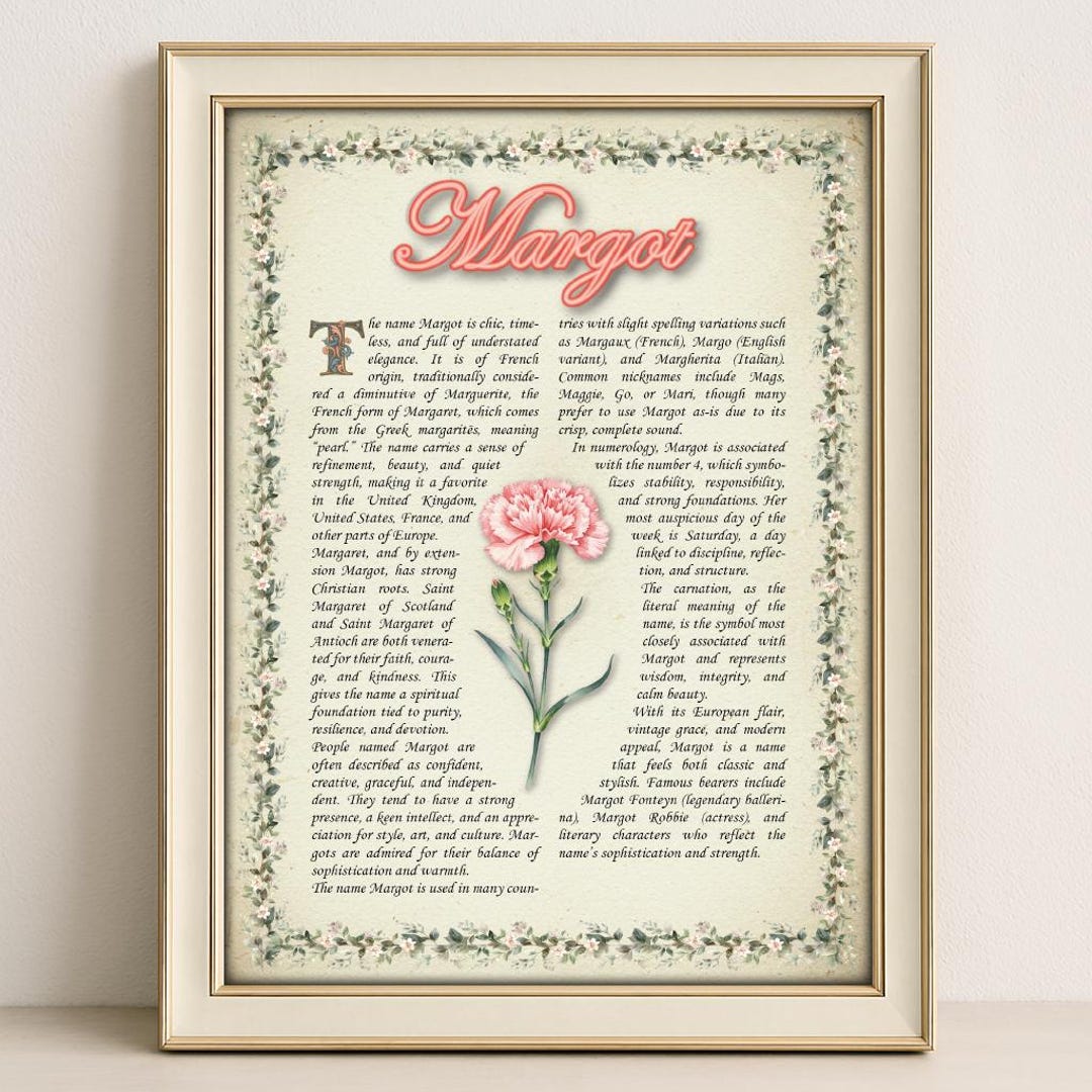 Margot Name Meaning Vintage Floral Print: Personalized Wall Art ...