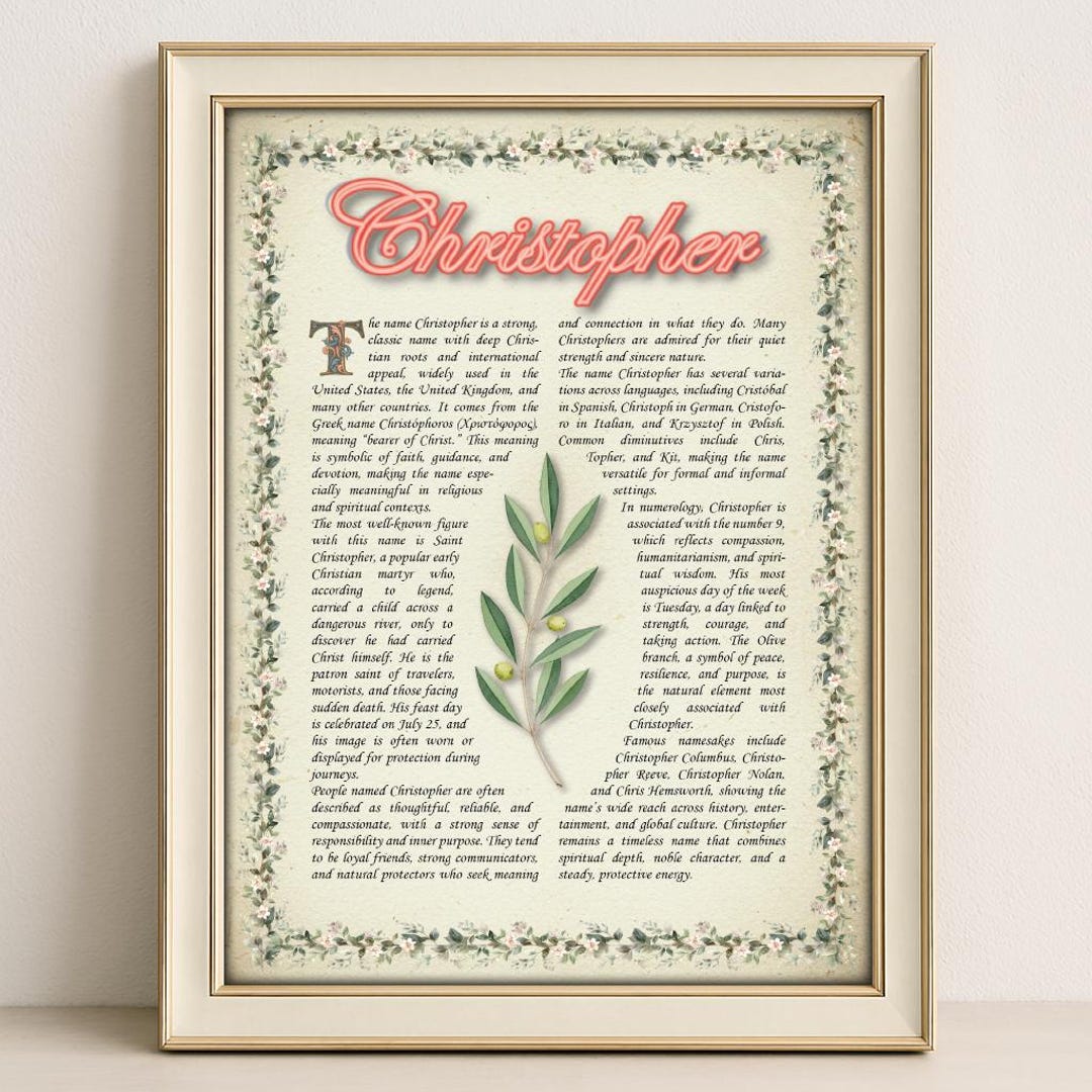 Christopher Name Meaning Vintage Floral Print (digital Download) - Etsy