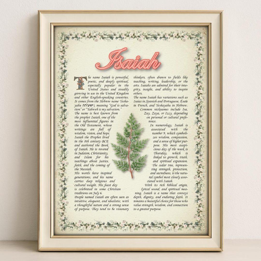 Isaiah Name Meaning Vintage Floral Print: Personalized Wall Art (PDF ...