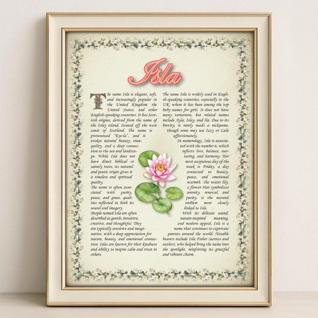 Isla Name Meaning Vintage Floral Print: Personalized Wall Art (PDF) - Etsy
